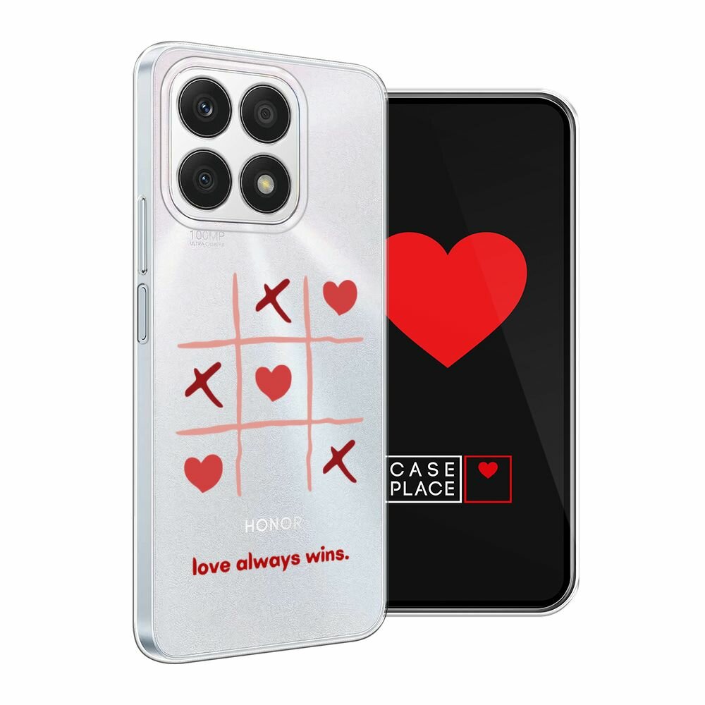 Чехол на Honor X8A / Хонор X8A с принтом "love always wins - 14 февраля", прозрачный — фото 1