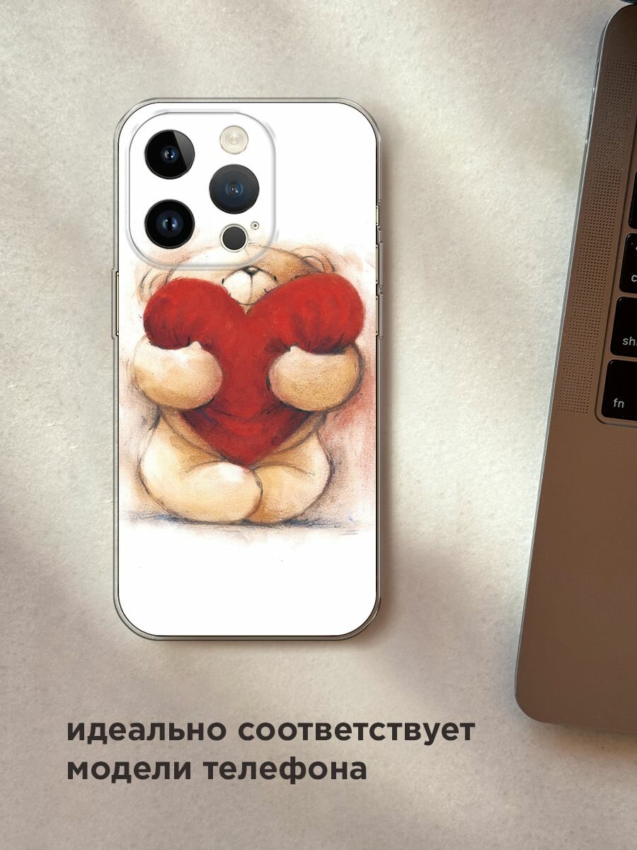 Чехол на Apple iPhone 14 Pro / Айфон 14 Про с принтом "Мишка с сердцем 1" — фото 1