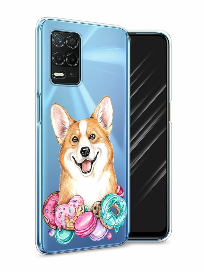 Чехол на realme 8 5G/Narzo 30 5G / Реалми 8 5G/Нарзо 30 5G с принтом "Корги и сладости", прозрачный