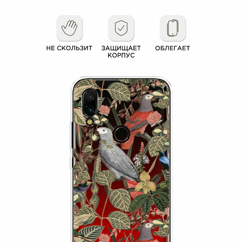 Чехол на Xiaomi Redmi 7 / Сяоми Редми 7 с принтом "Tropical pattern", прозрачный — фото 1