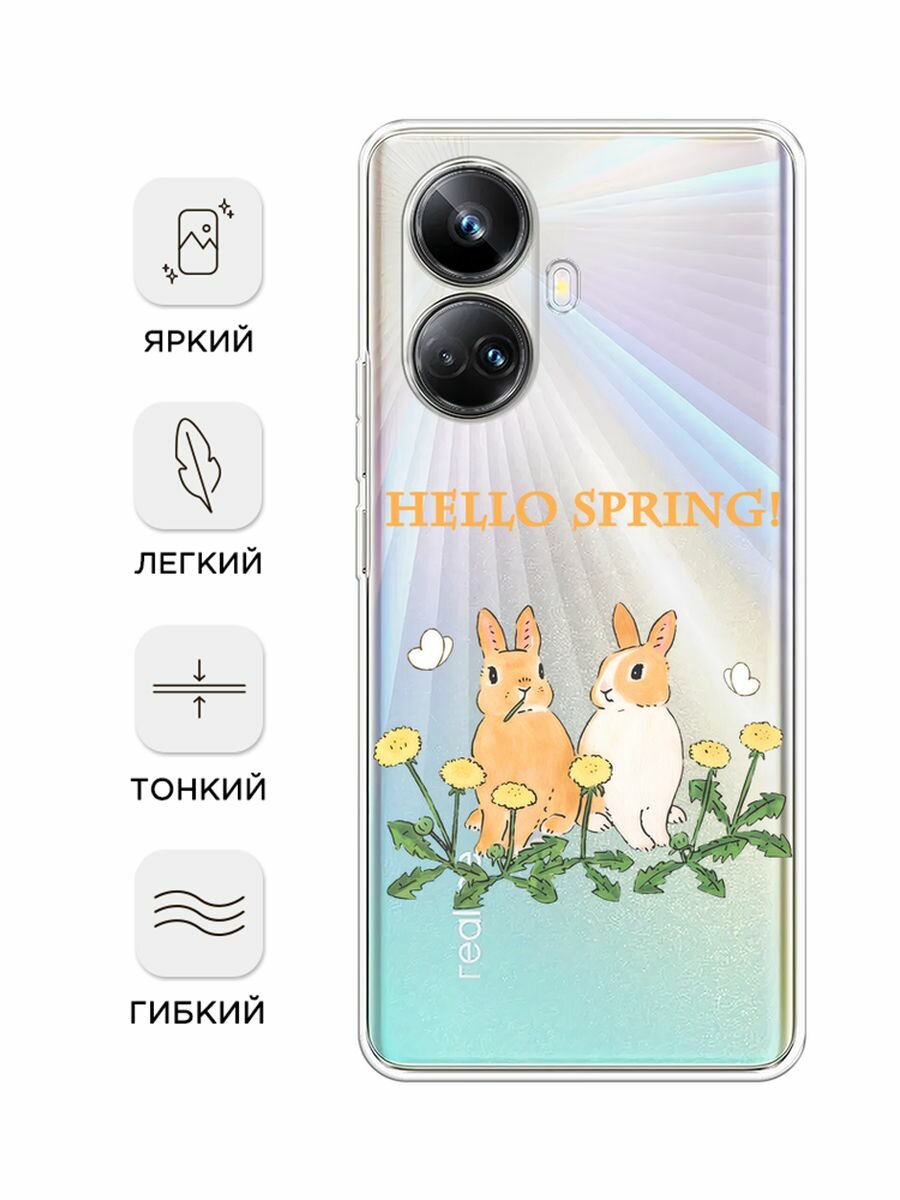 Чехол на Realme 10 Pro+ / Реалми 10 Про+ с принтом "Весенние кролики", прозрачный — фото 1