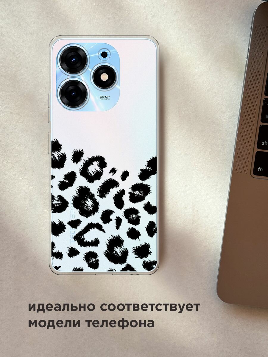 Чехол на Tecno Spark 10 Pro / Текно Спарк 10 Про с принтом "Окрас леопарда фон черный", прозрачный — фото 1