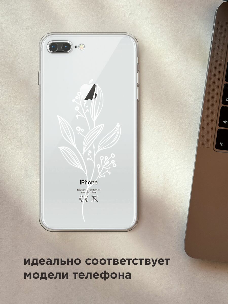 Чехол на Apple iPhone 7 Plus / Айфон 7 Плюс с принтом "Ветка с листочками и цветами", прозрачный — фото 1