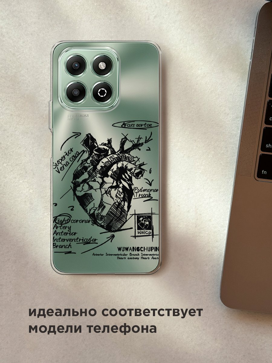 Чехол на Honor X6b / Хонор X6b с принтом "Анатомическое сердце 2", прозрачный — фото 1