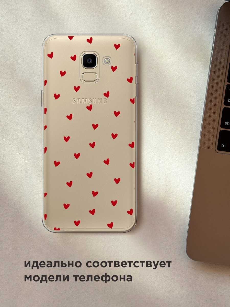 Чехол на Samsung Galaxy J6 2018 / Самсунг Галакси Джей 6 2018 с принтом "Red hearts", прозрачный — фото 1