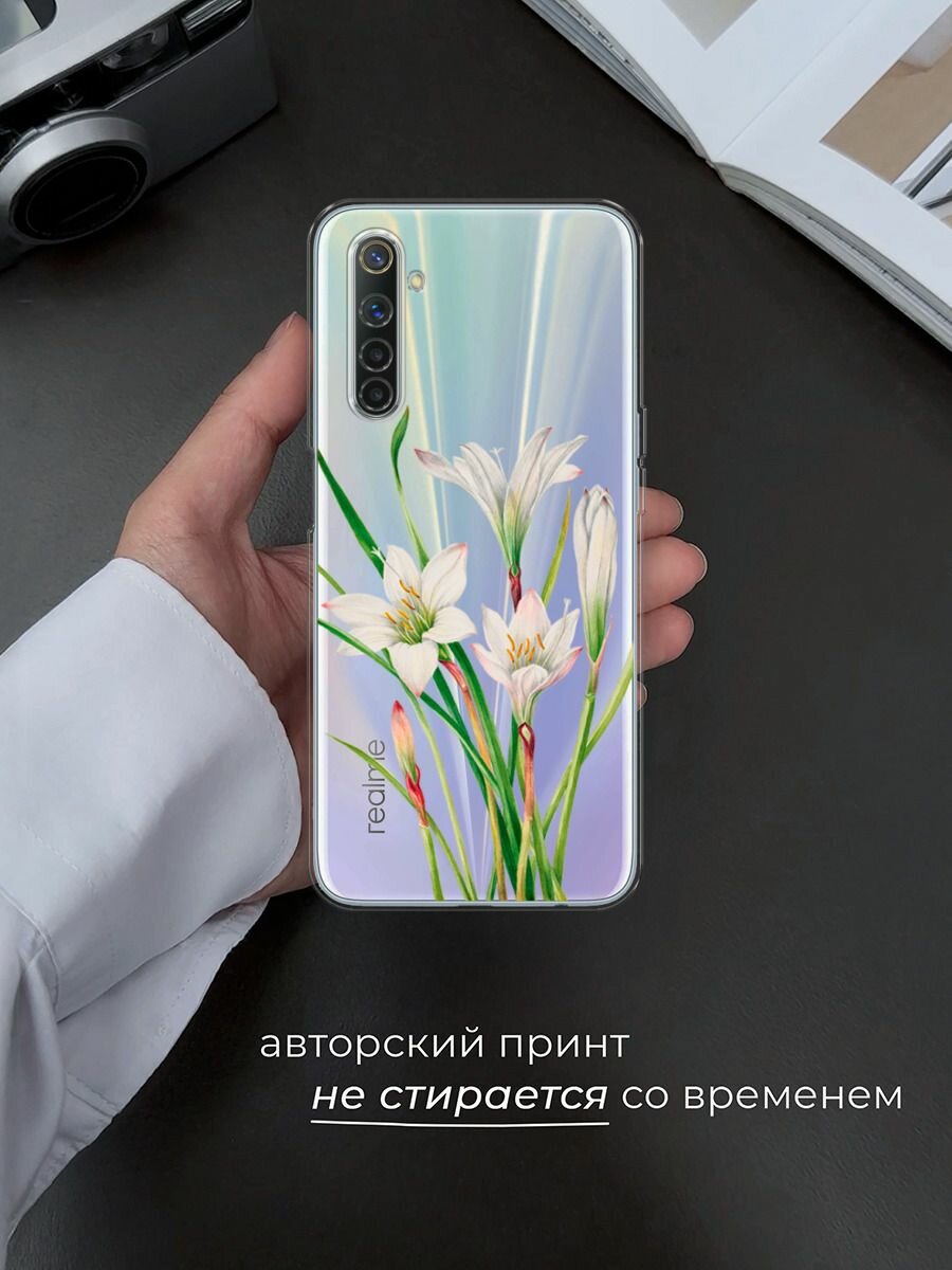 Чехол на Realme 6 / Реалми 6 с принтом "White lily", прозрачный — фото 1