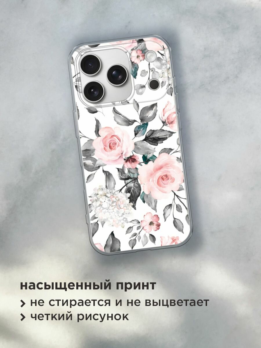Чехол на Apple iPhone 17 Pro / Айфон 17 Про с принтом "Розы на белом" — фото 1