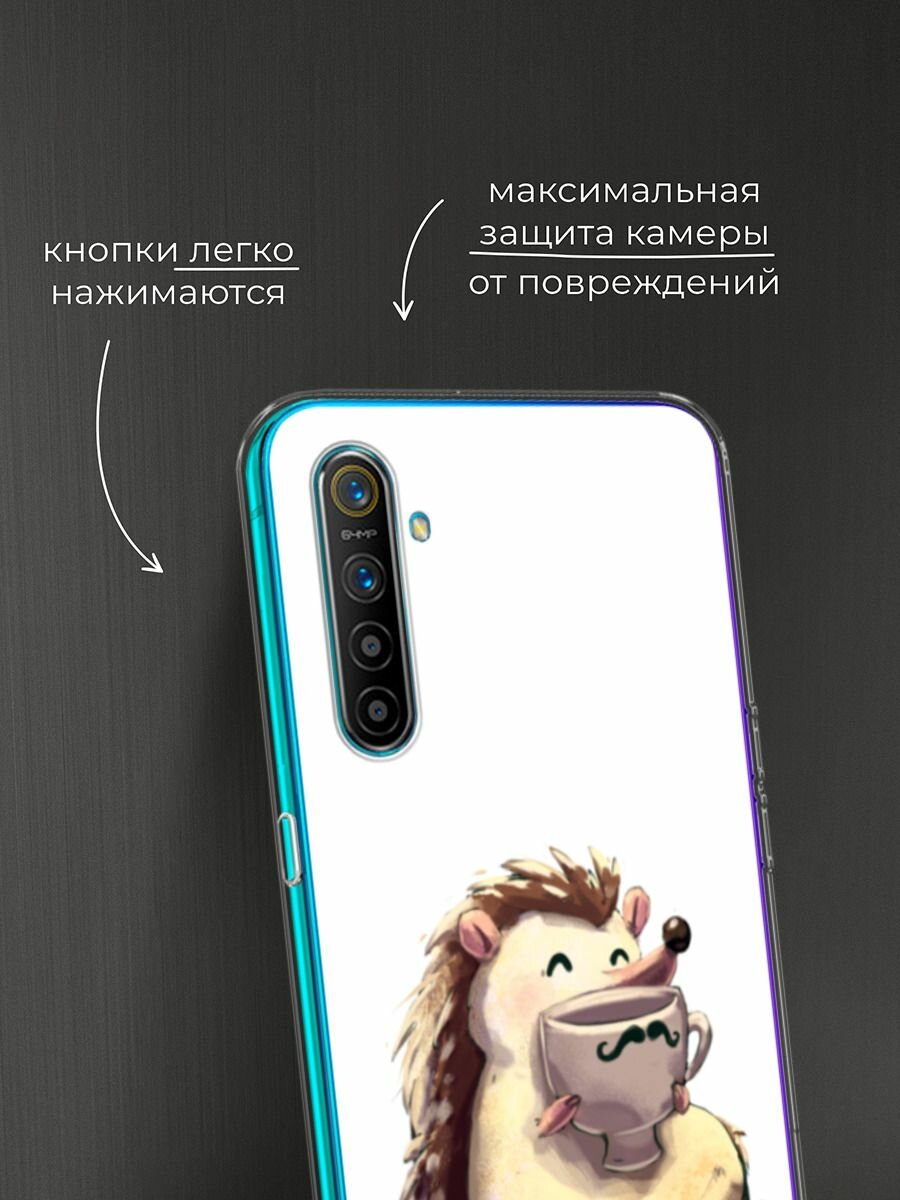 Силиконовый чехол на Realme XT / Реалми XT с принтом "Еж кофеман" — фото 1