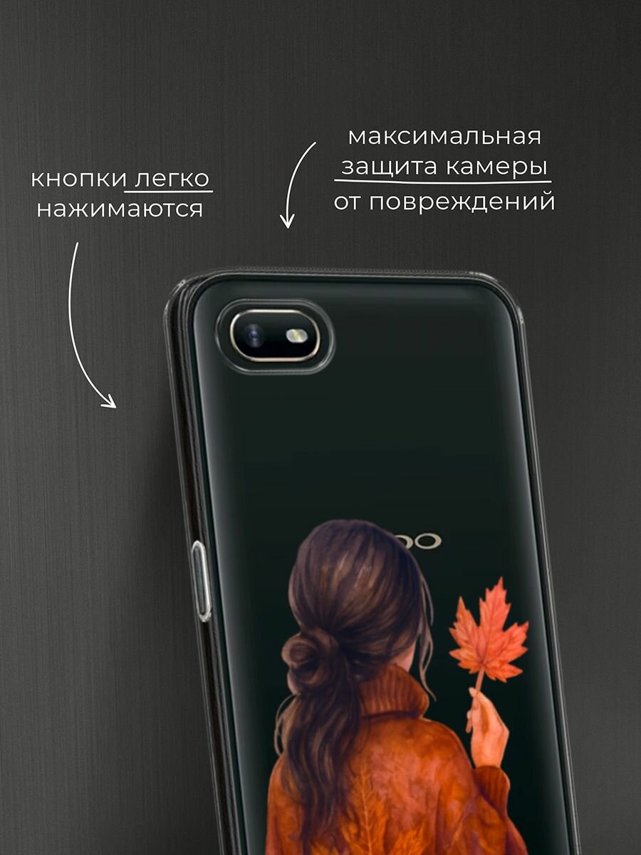 Чехол на Oppo A1k / Оппо А1к с принтом "Девушка с опавшим листом", прозрачный — фото 1