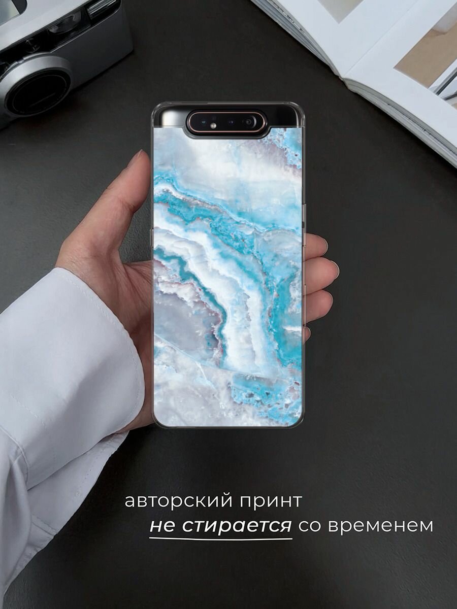 Чехол на Samsung Galaxy A80 / Самсунг Гэлакси A80 с принтом "Нежно-голубой мрамор" — фото 1