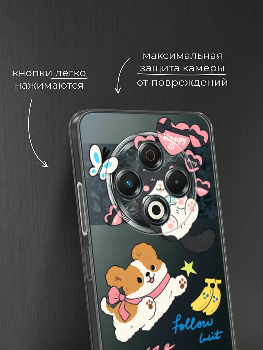 Чехол на Tecno Spark 30 / Текно Спарк 30 с принтом "Кудрявые животные", прозрачный — фото 1