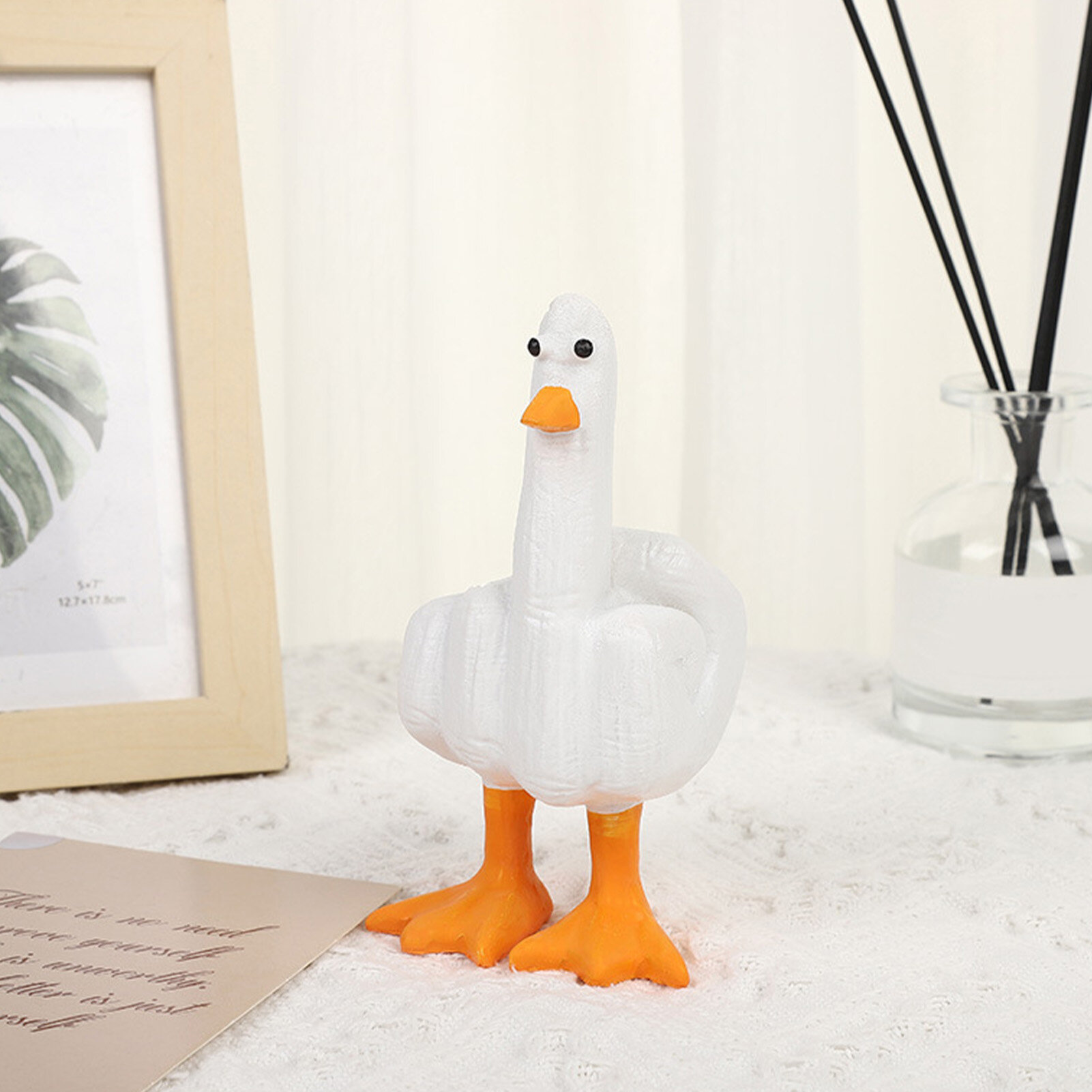 Статуэтка утки среднего пальца, изысканная ручная работа, статуя утки из синтетической смолы, яркая забавная скульптура утки для офиса, настольного сада