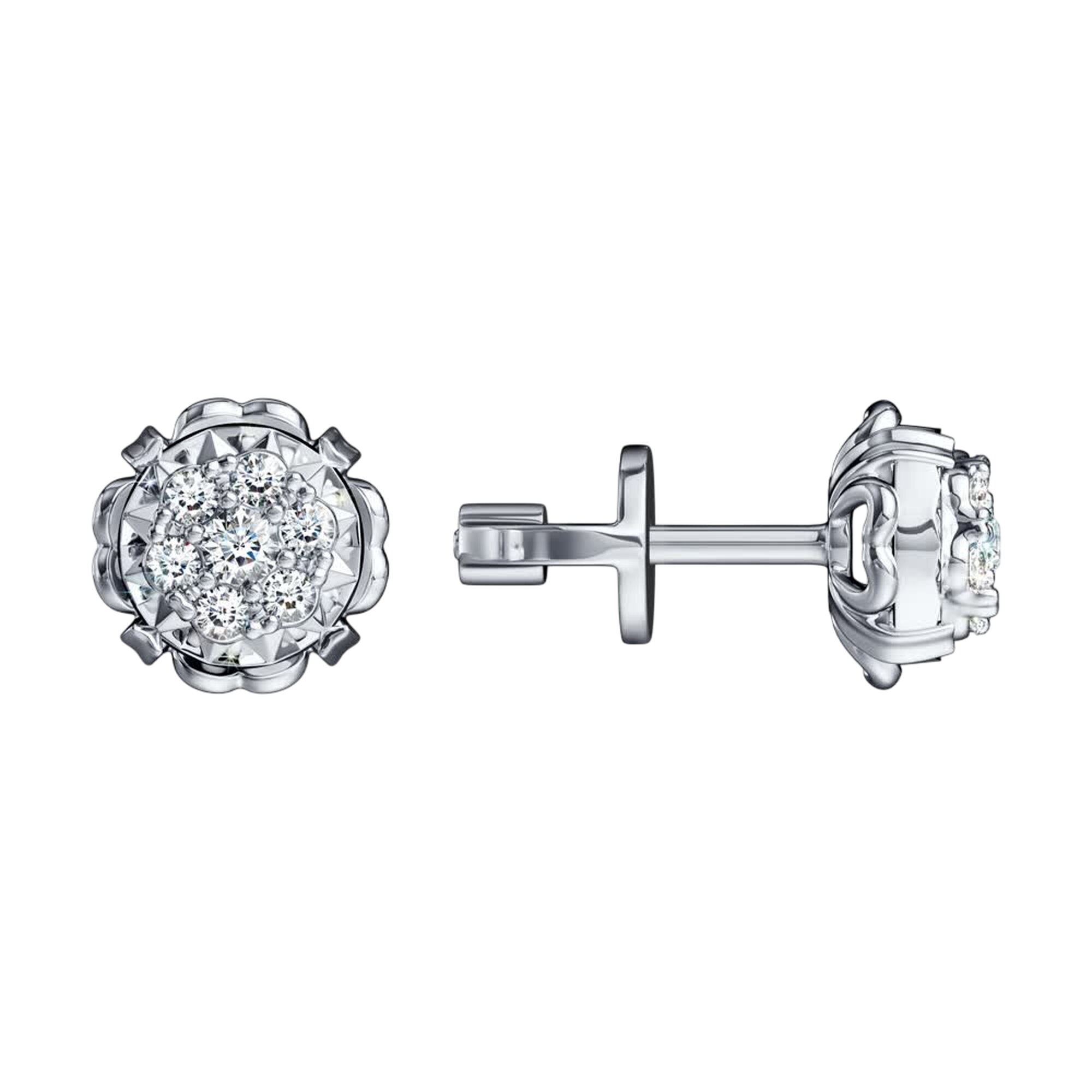 Серьги пусеты, белое золото, 585 проба, бриллиант