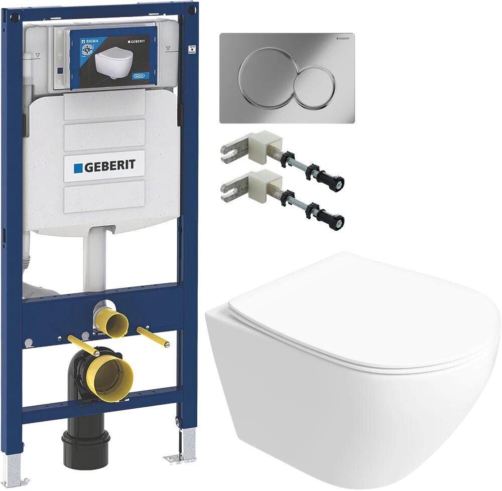 Инсталляция с унитазом комплект: Унитаз подвесной STWORKI Кронборг S28401WH / Инсталляция Geberit Duofix UP 320 111.300.00.5 / Крепления к стене, Кнопка хром