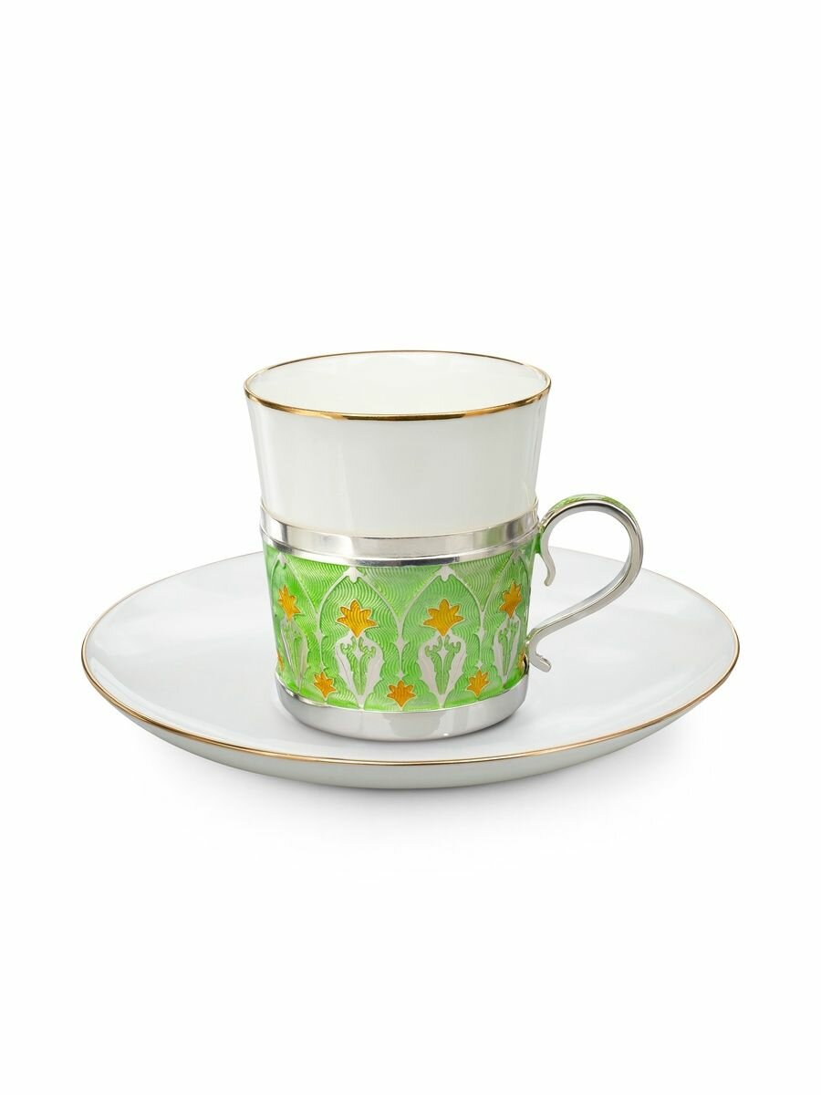 Набор кофейный из серебра 925 с фианитом и эмалью