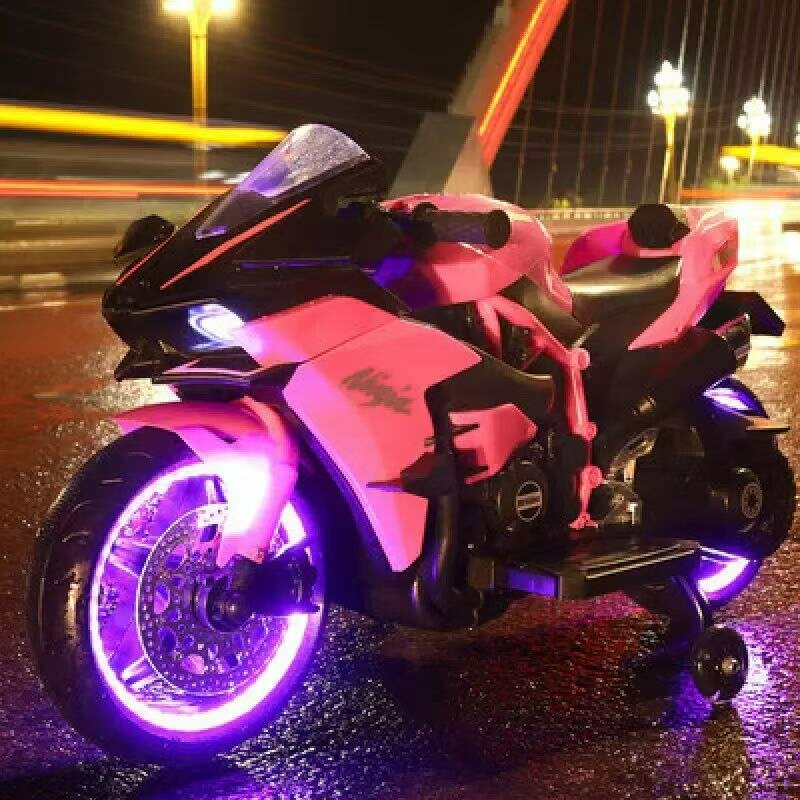 Детский электромотоцикл H2R, детский двухколесный мотоцикл на батарейках, колеса с подсветкой