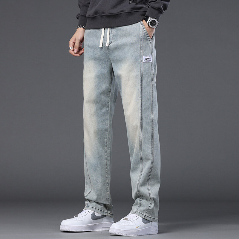 Мужские джинсы Чистый цвет / прямые B1, LI Mall талии_XXXL