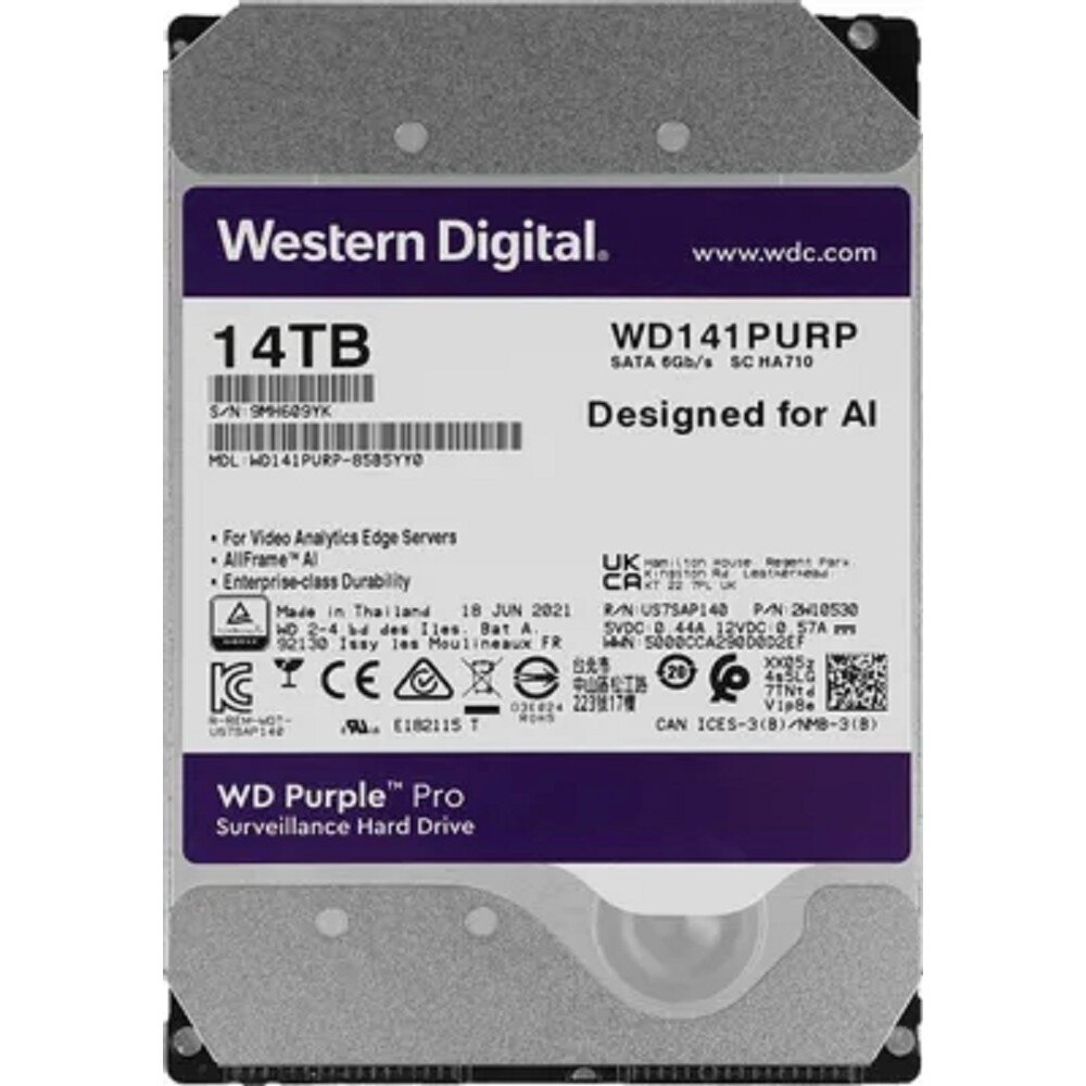 Жесткий диск 14TB WD Purple Pro (WD141PURP) Serial ATA III, 7200- rpm, 512Mb, 3.5", All Frame AI