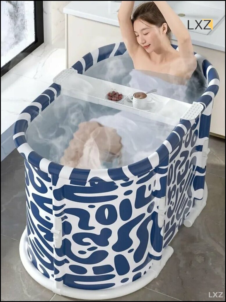 Складная ванна, для взрослых и детей, 95х55х55 см, жемчужный хлопок, ПВХ, холст, синий