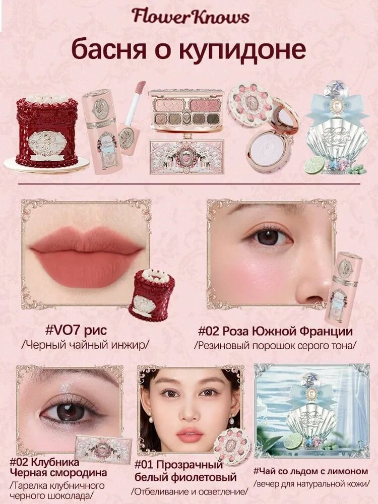 Подарочная коробка для макияжа Flower Knows, Strawberry Cupid Sweetheart Series, Серия Клубничный Купидон Милая