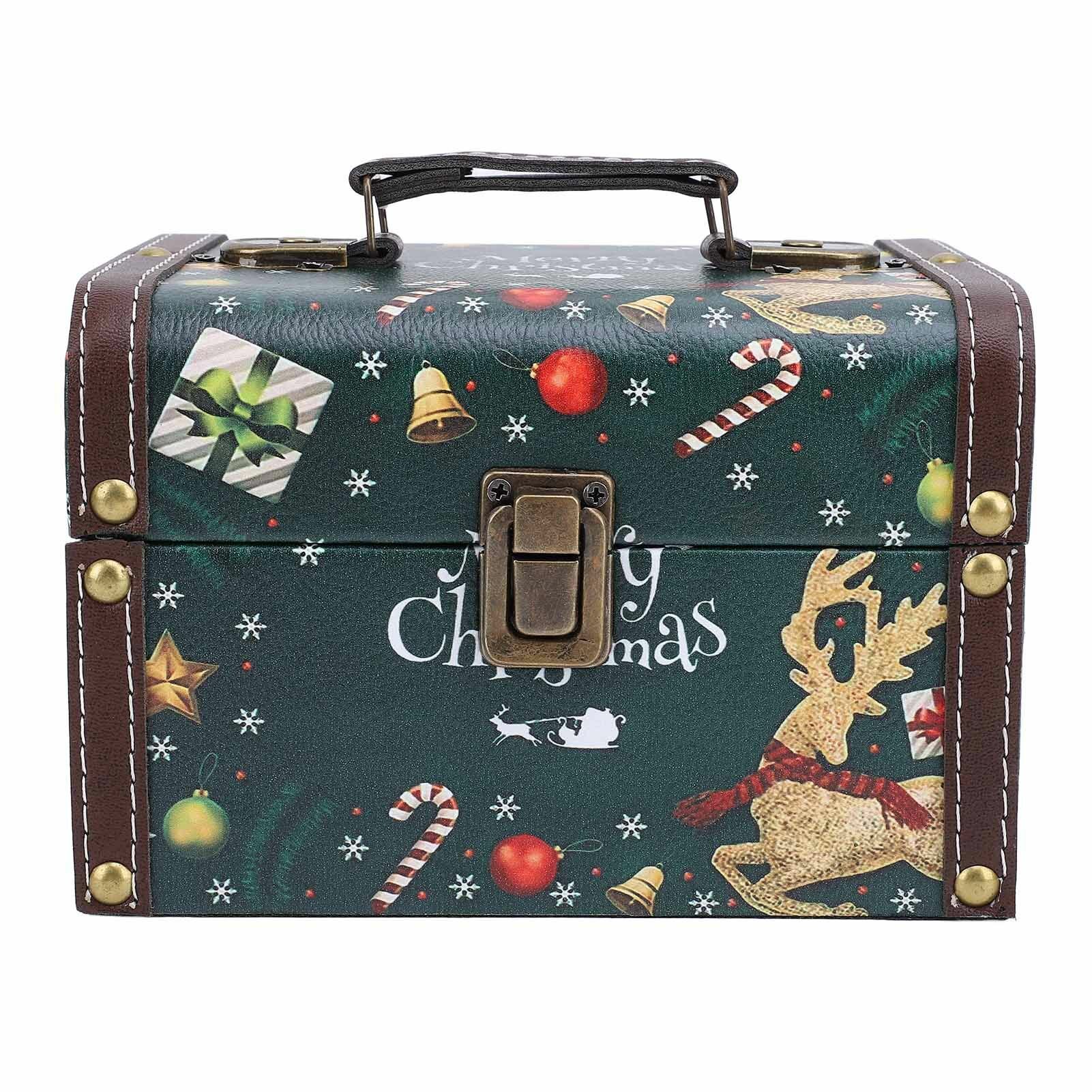 Рождественский сундук, деревянный с кожаной ручкой, для украшений, олень