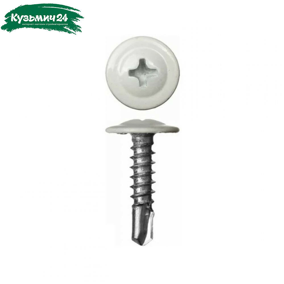 Саморез Жесть с прессшайбой сверло 4.2х41 мм, белый RAL9003, 8 шт УТ-00010195