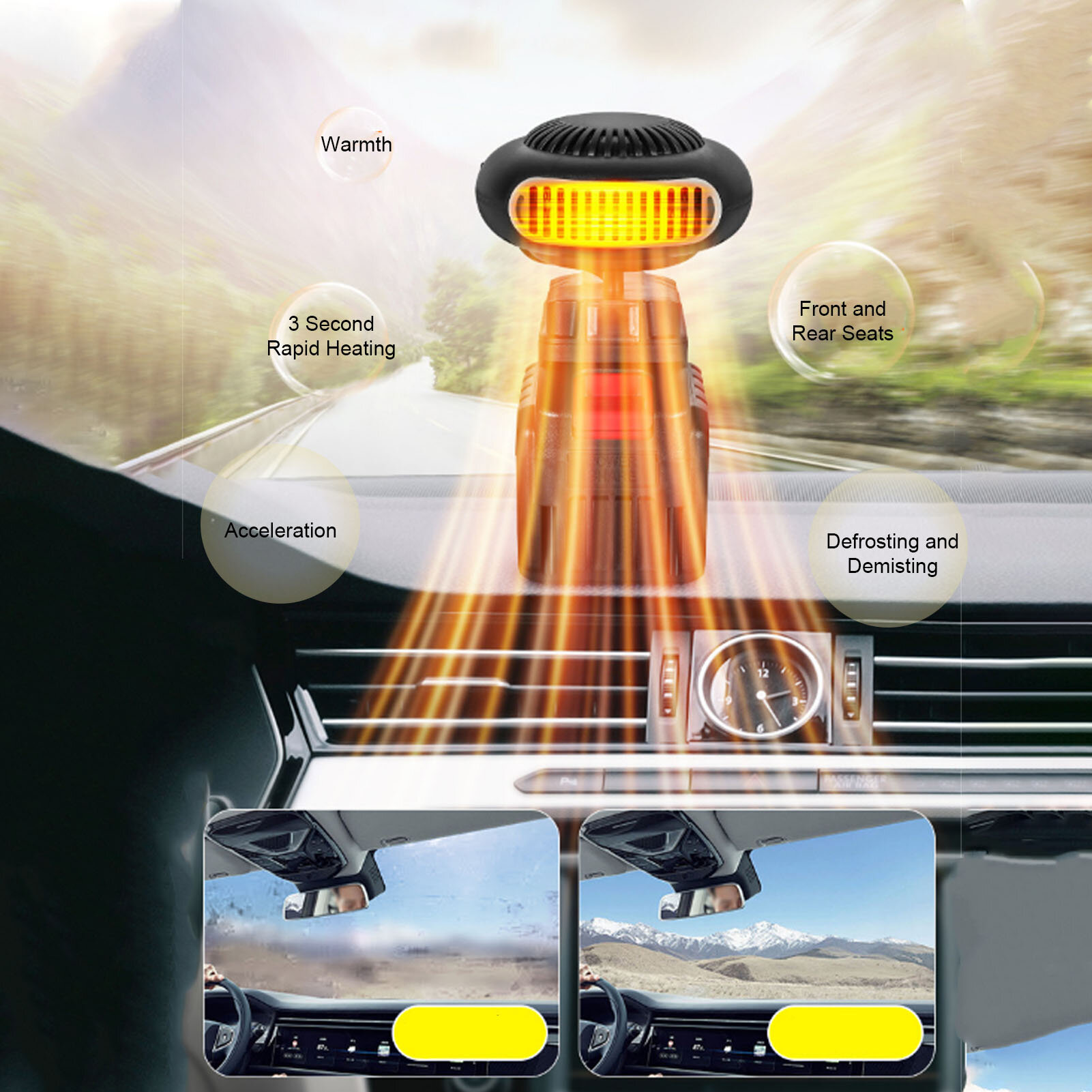 Беспроводной портативный обогреватель — для авто и офиса, тихий, с функцией обогрева, дефоггера и вентилятора