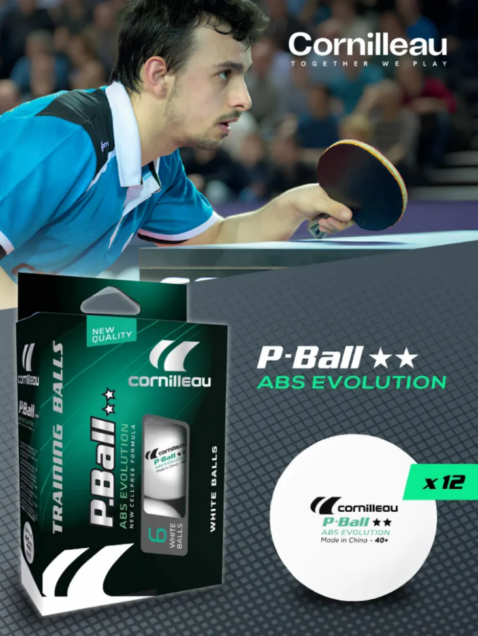 Мячи для настольного тенниса CORNILLEAU P-BALL ABS EVOLUTION 2* 12 шт белый