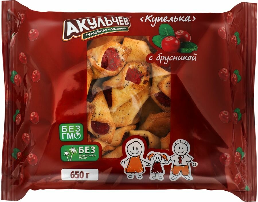 Печенье акульчев Купелька сдобное со вкусом брусники (Россия) 650г