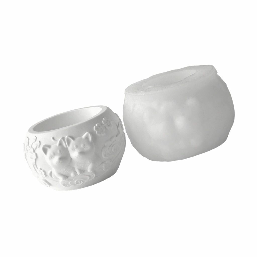 Силиконовая форма для цветочного горшка с тиснением из гипса кошек и щенков-J5387