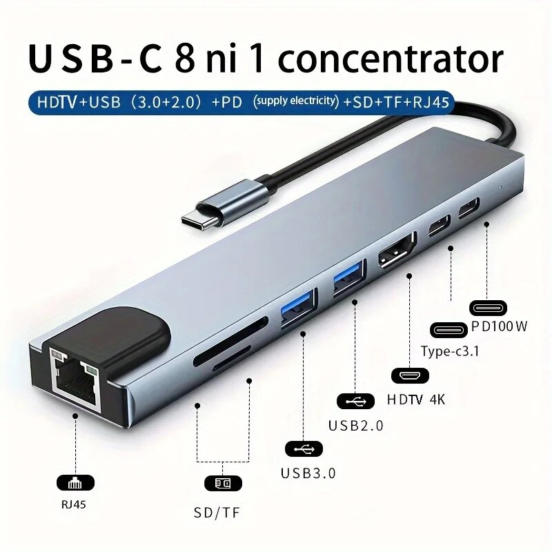 USB-C док-станция 8 в 1, Цвет: 8 in 1