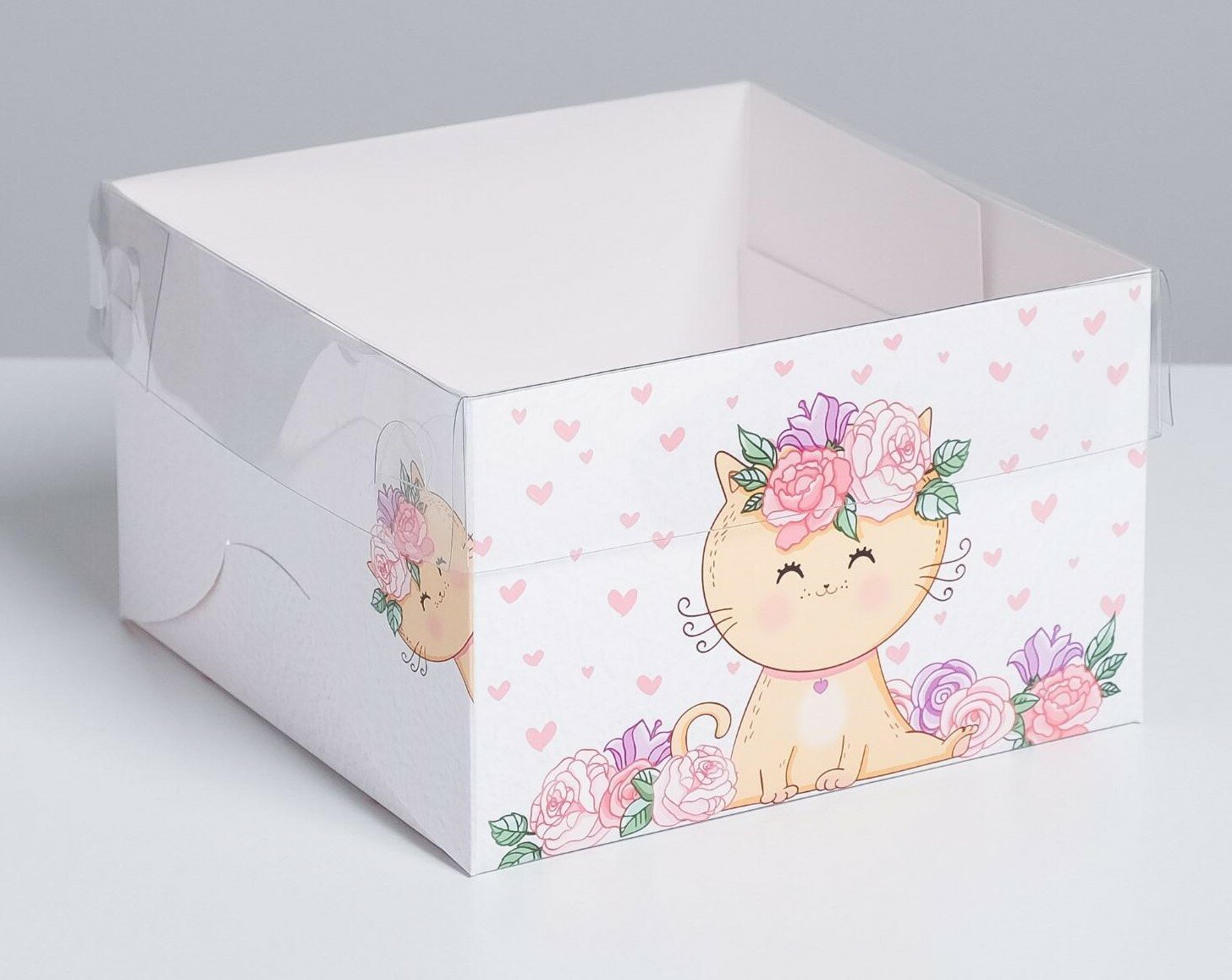 !09 Коробка (набор 5 штук) для капкейков, кондитерская упаковка, 4 ячейки «Милашка», 16 х 16 х 10 см.