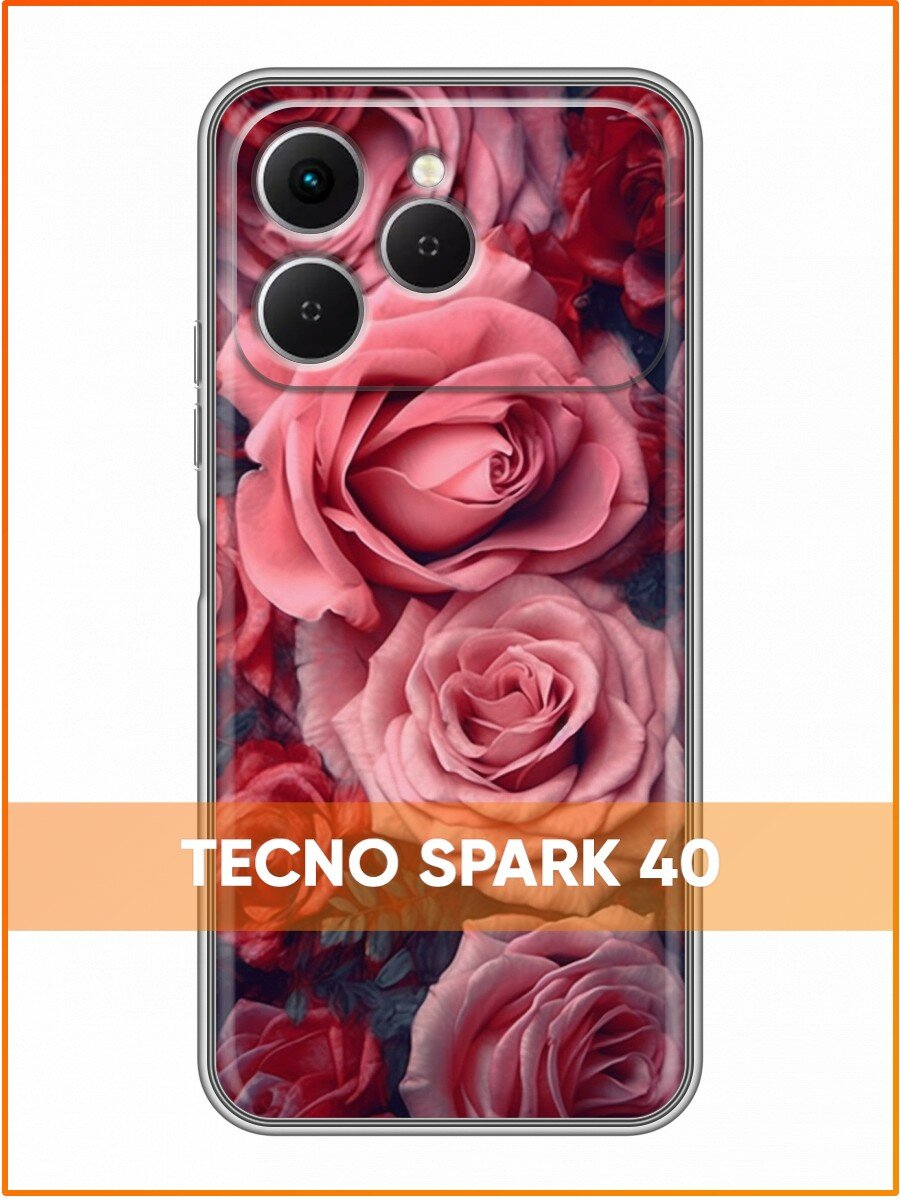 Чехол для Tecno Spark 40 с принтом для женщин с цветочками розами (Текно Спарк 40)