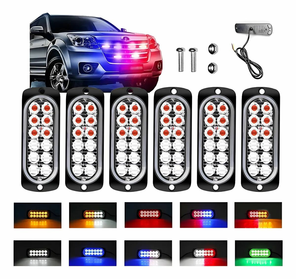 Комплект светодиодных стробоскопов для автомобиля и мотоцикла, 6 шт, 12 В/24 В, 18 режимов вспышки, водонепроницаемый IP67, сверхяркие LED-фары для тюнинга
