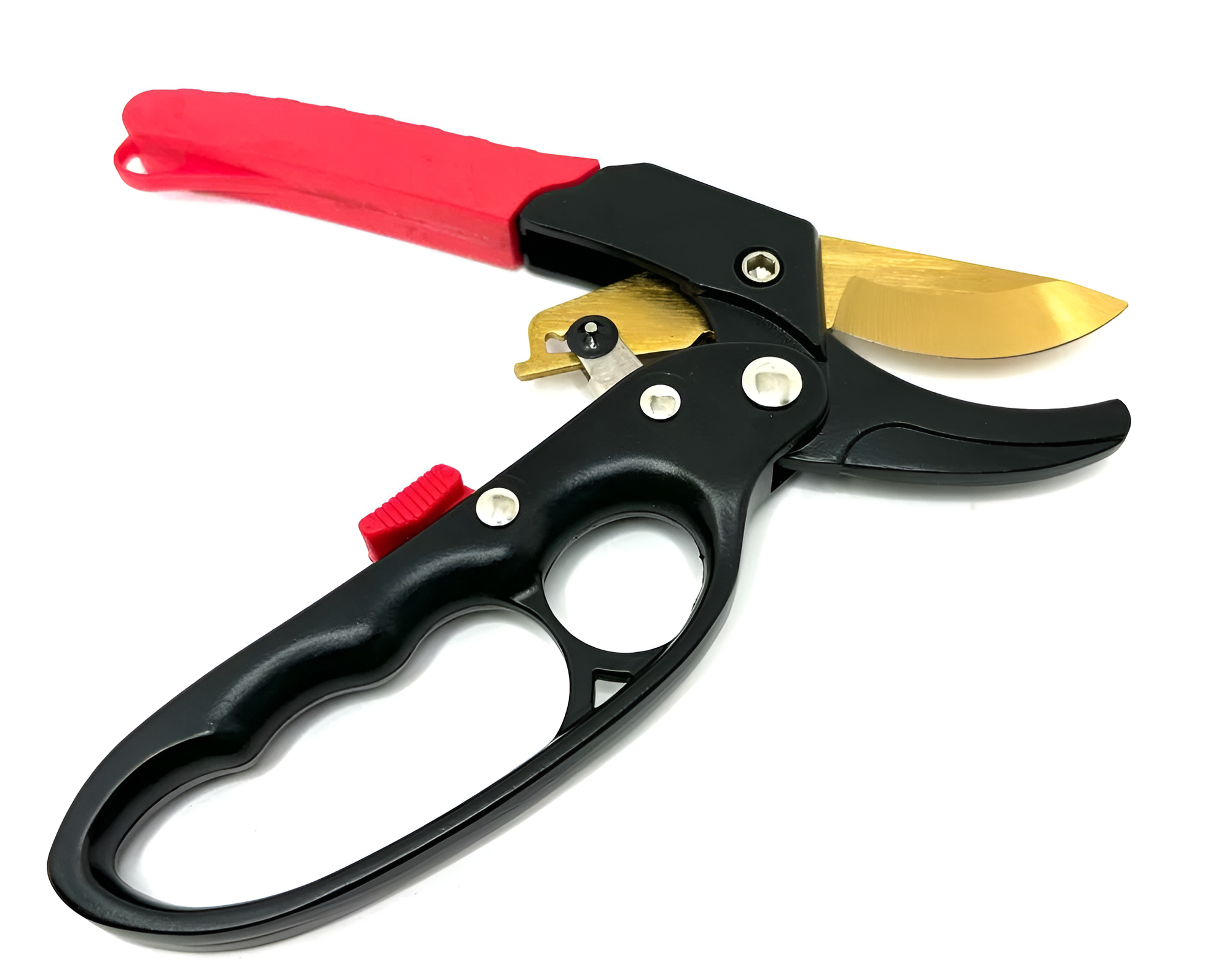 Садовый секатор с храповым механизмом титановое покрытие красный 200 мм