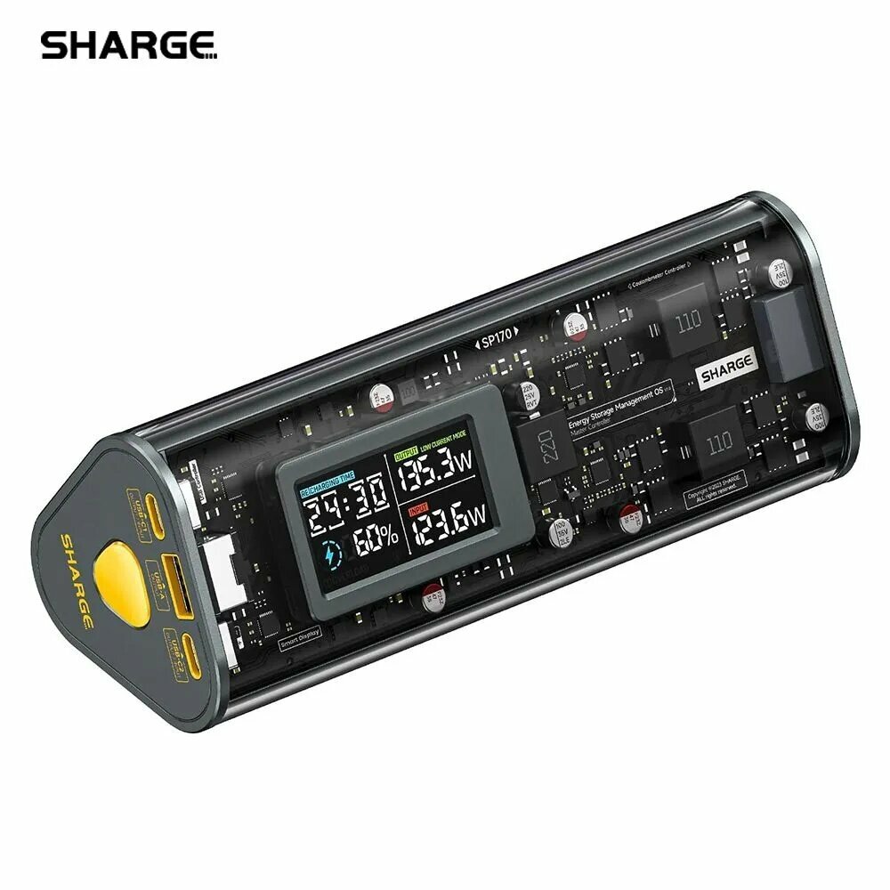 SHARGEEK 170 Power Bank Портативное зарядное устройство, общая мощность 170W, емкость 24,000 mAh, водонепроницаемость IP66, аккумуляторная батарея 140 Вт PD3.1
