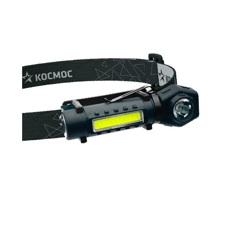 Фонарь аккумуляторный налобный 3Вт LED+3Вт COB LED с коллиматорной линзой Li-ion 18650 1200мА. ч корпус ABS-пластик USB-шнур type C магнит на корпусе зажим для крепления регулируемый эласт. ремешок, космос KOC508LIT (1 шт.)