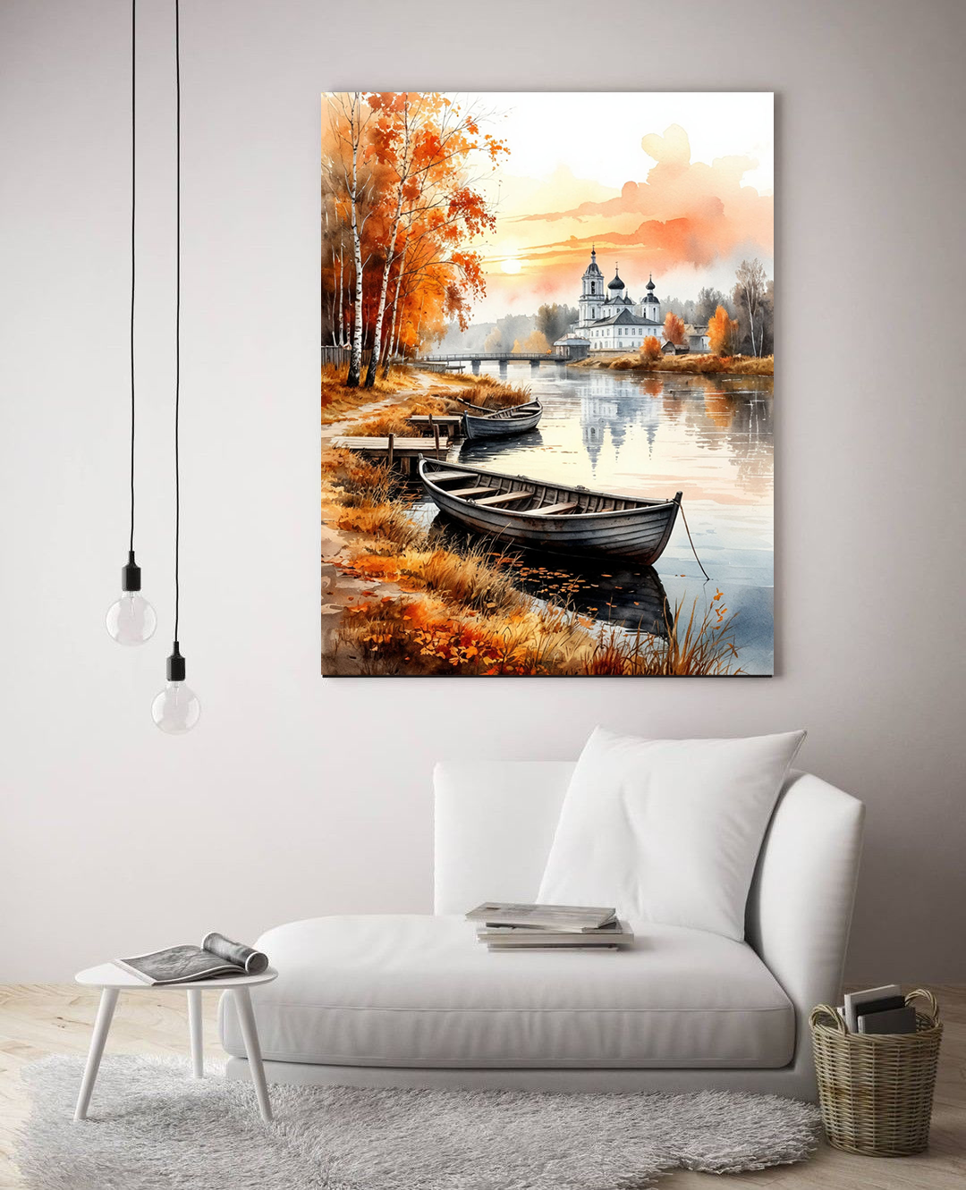 Картина на стену для интерьера "Храм у реки" 40х50 см, холст на подрамнике, InterHobby