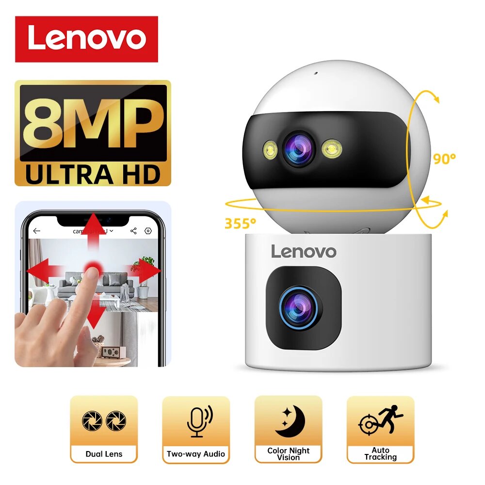 Lenovo купольная Wi-Fi камера видеонаблюдения 8MP Dual 4MP 16G SD, Европейская вилка (EU Plug)