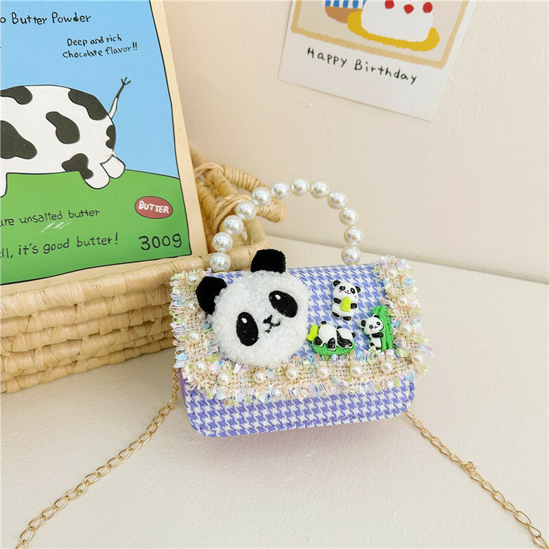 Модная мини-сумочка в форме панды для девочек, ручная сумка из хлопка для выездов, фиолетовая квадратная форма