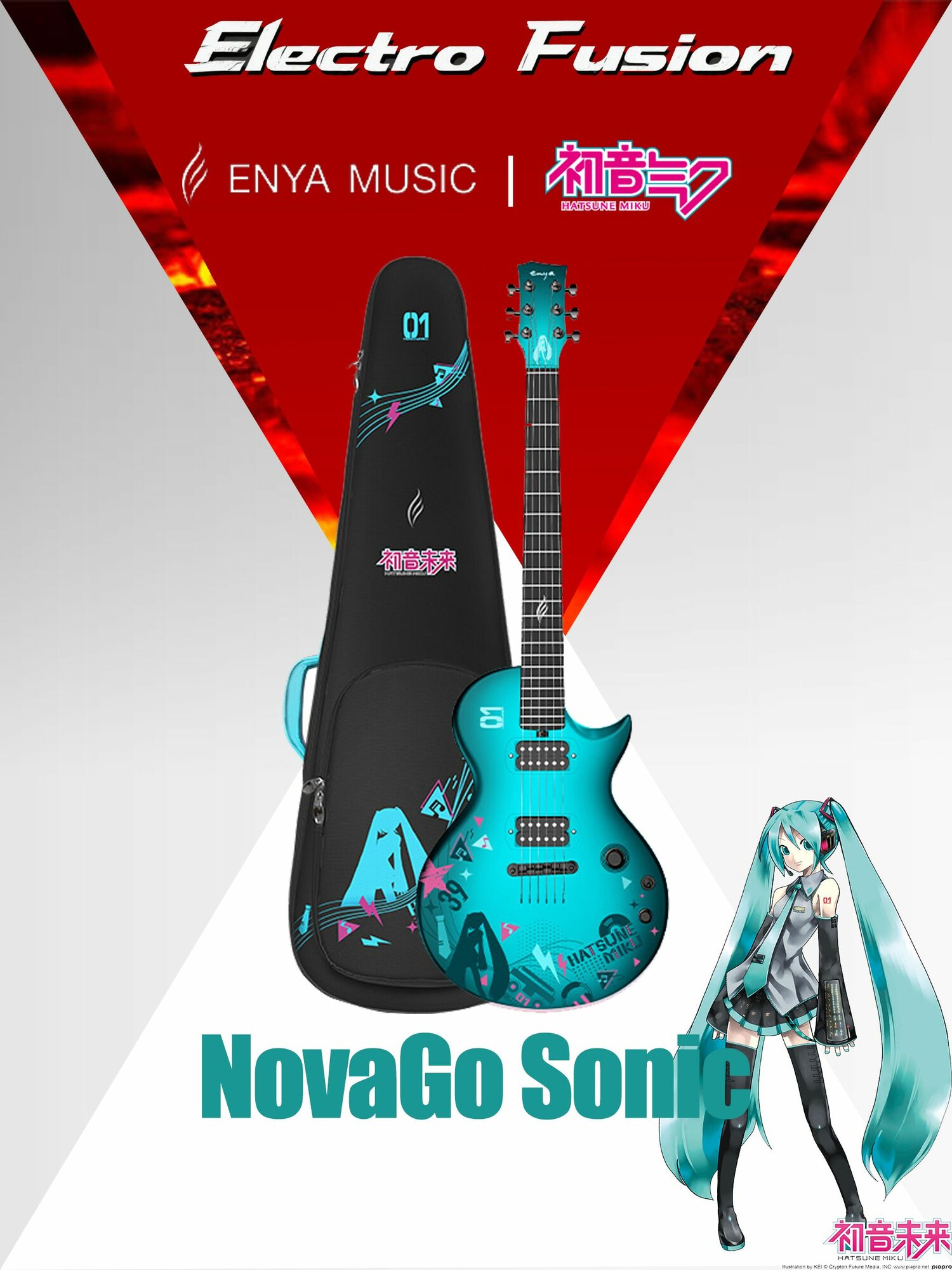 Электрогитара Enya NovaGo Sonic Hatsune Miku, смарт-гитара с Bluetooth 5.0, алюминиевый корпус, для iOS/Android