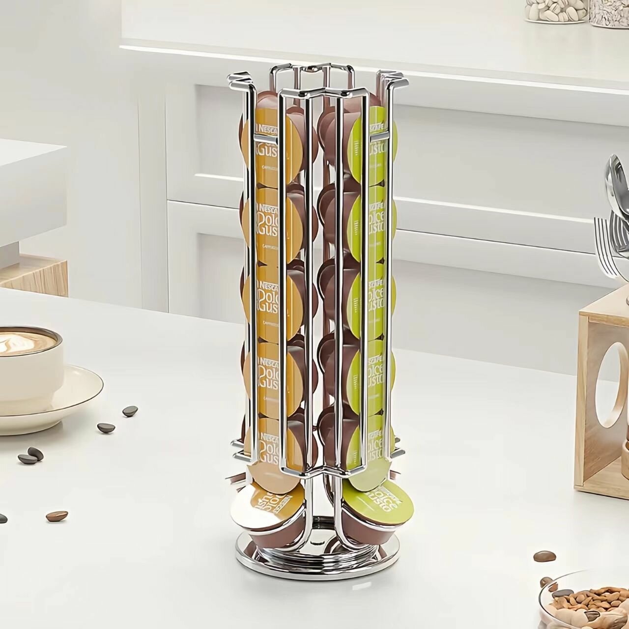 Серебристая, Полка для хранения капсул Dolce Gusto, металл, 24 капсулы