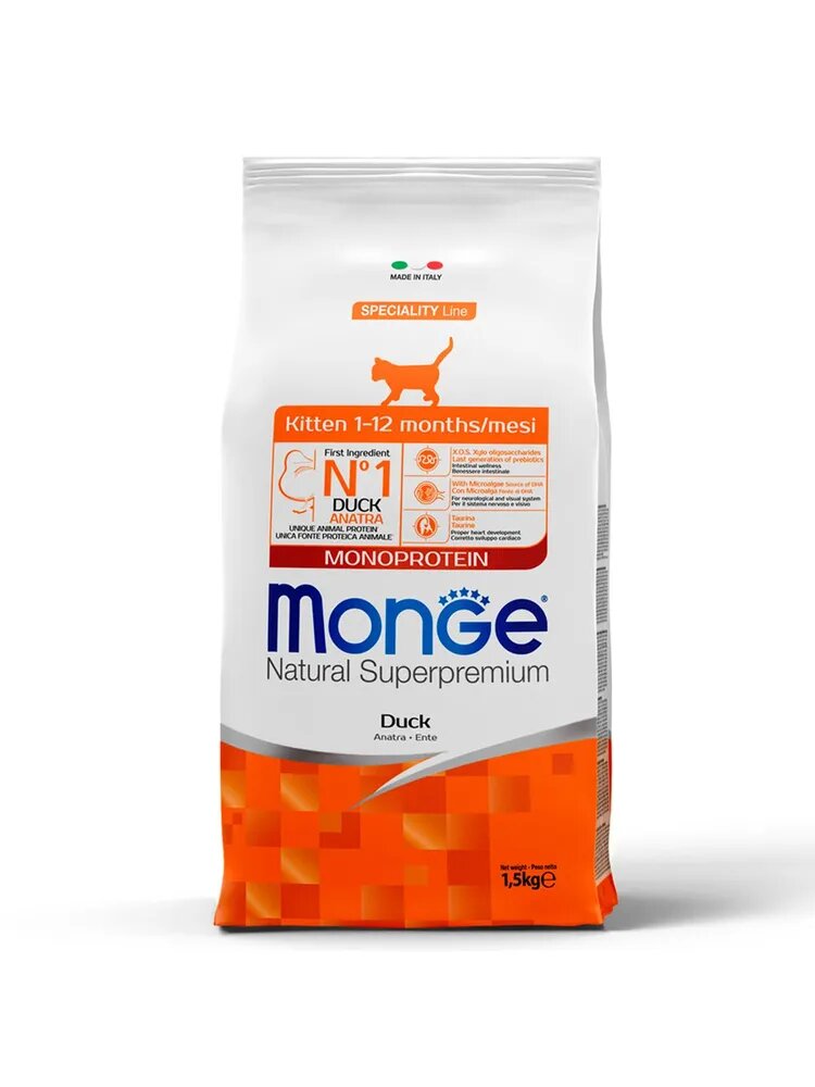 Сухой корм Monge Cat Speciality Line Monoprotein для котят и беременных кошек, из утки, 1.5 кг