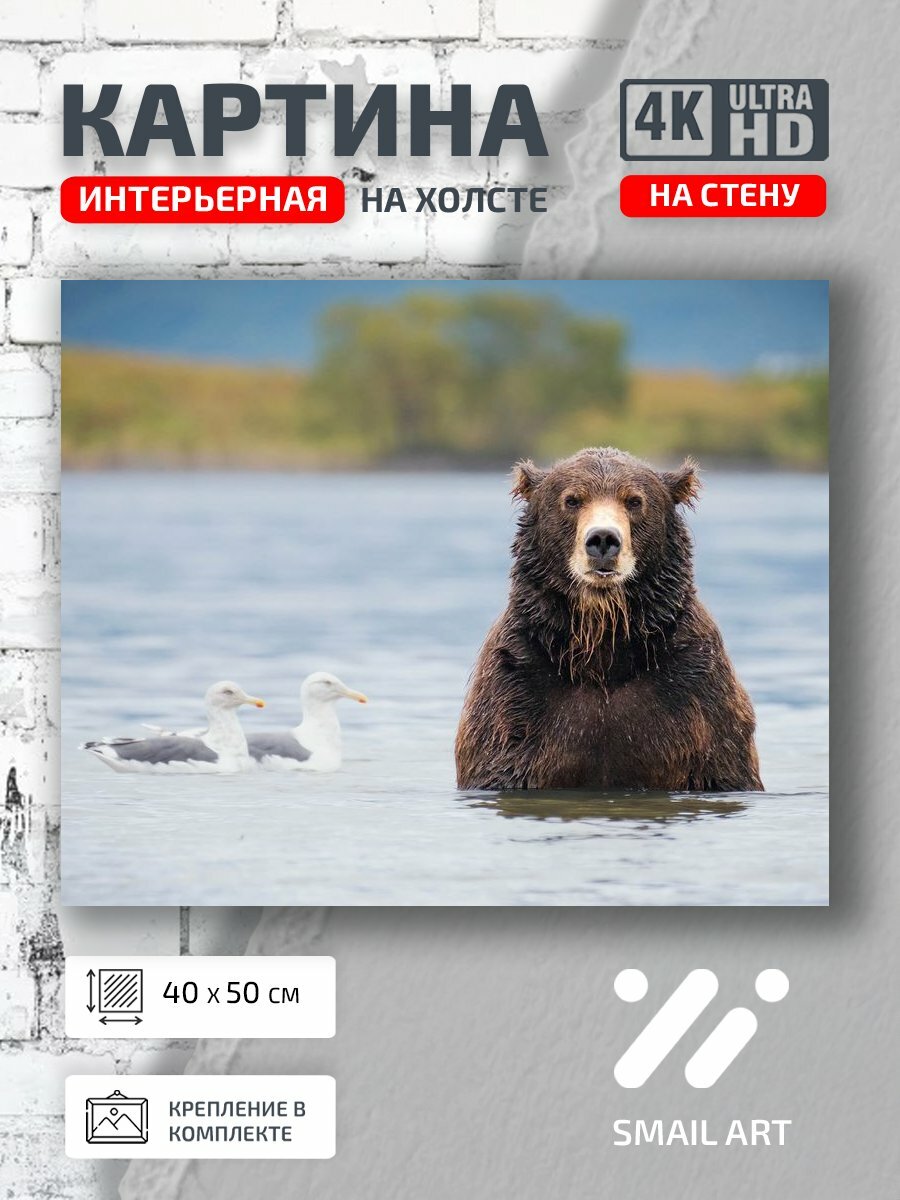Картина на холсте интерьерная 40 на 50 на стену Водоем Animal для кафе animal style декор