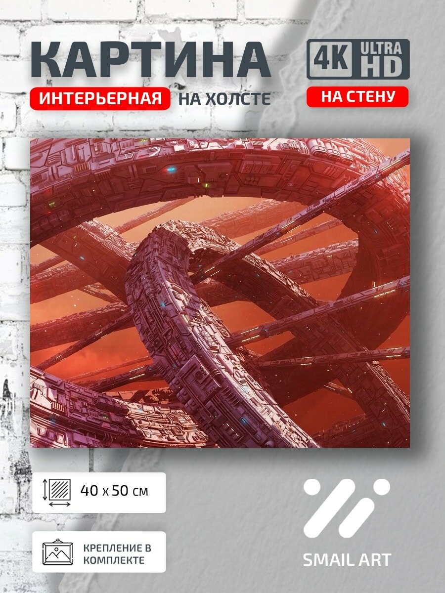 Картина на холсте интерьерная 40 на 50 на стену планеты Корабль для офиса абстракция
