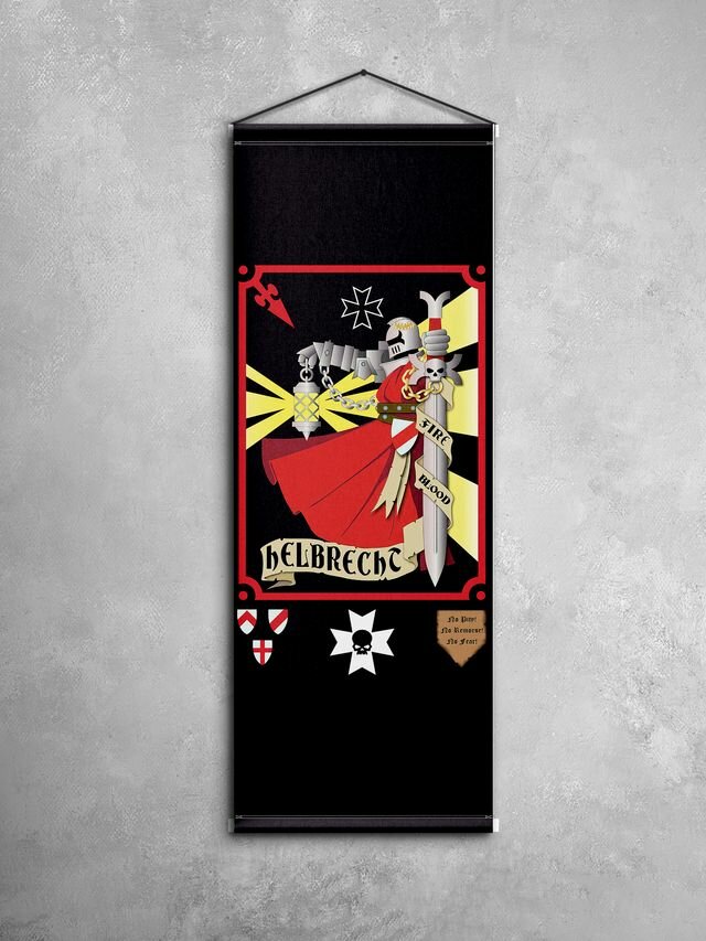 Вертикальный флаг Личное знамя верховного маршала Чёрных Храмовников Хелбрехта Крестоносца из Вархаммер Warhammer 40000, 120х50 см на шёлке для ручного древка