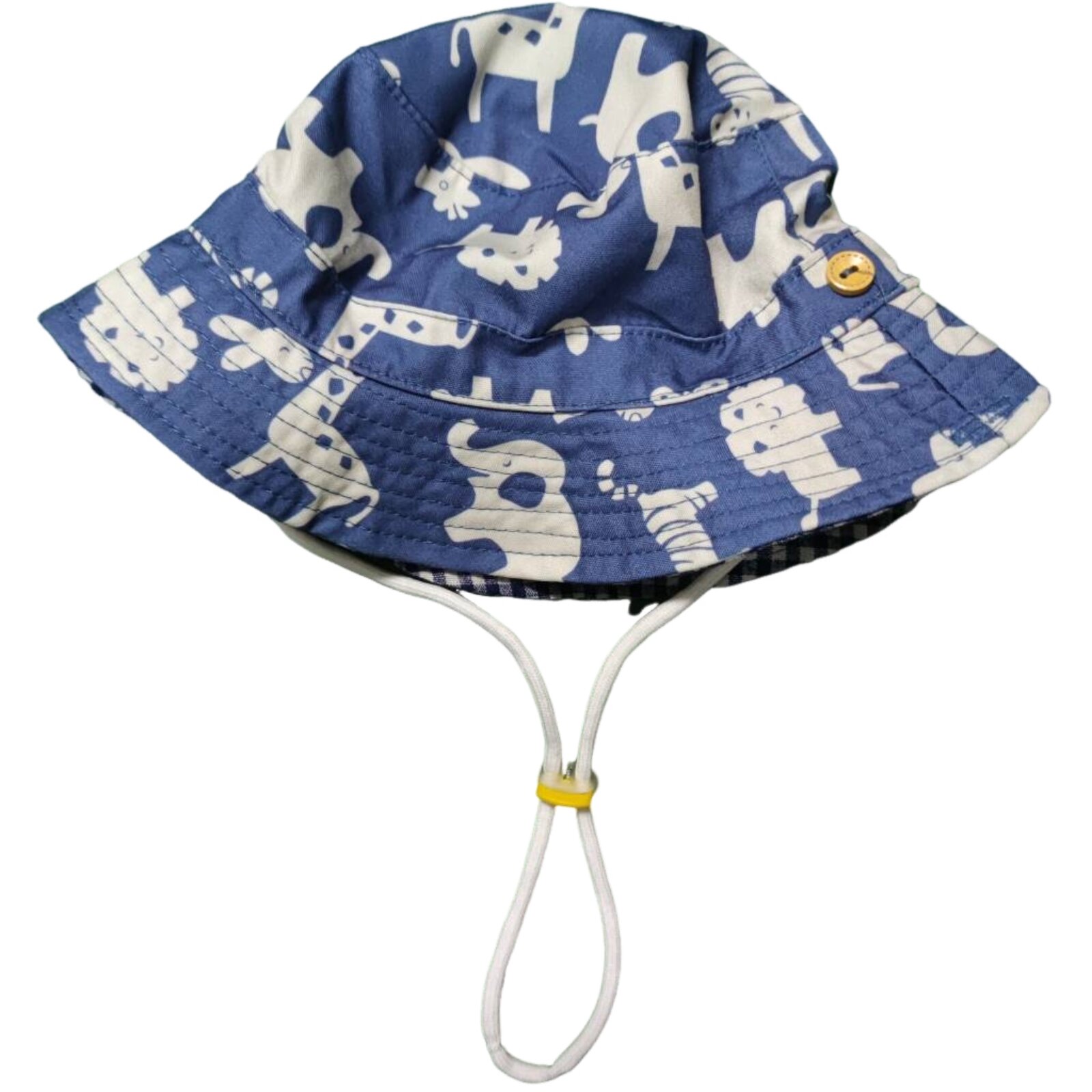 BabyBreeze Солнечная шляпа с карикатурными животными для младенцев, синий цвет, регулируемая ведерчатая шляпа для новорожденных и детей раннего возраста, размер S, окружность головы 48 см, вес 48.6 г, подходит для годовалых 6-12 месяцев, материал