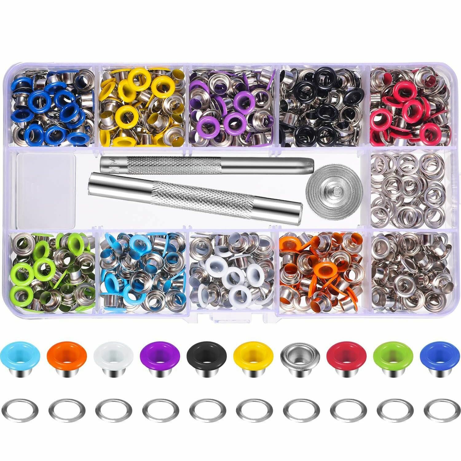 Люверсы с инструментом для установки, для пробивания отверстий, 400 компл, диаметр 5мм,10цвета, набор аксессуаров для шитья