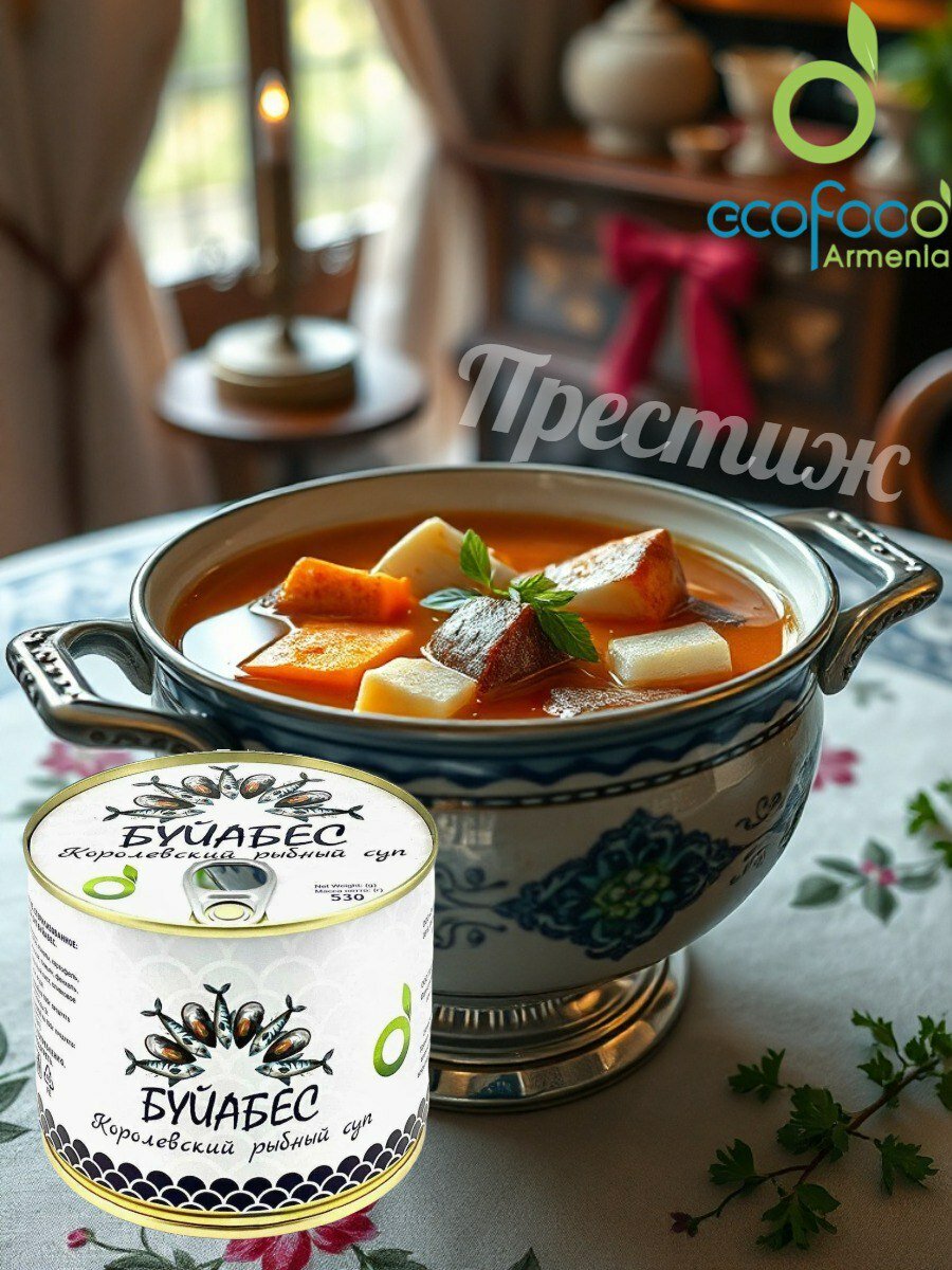 "Ecofood" Королевский рыбный суп Буйабес, 530 г, рыбные консервы, премиум, набор из 1 шт, Армения