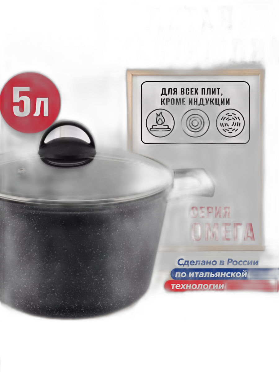 Кастрюля 5 литров Омега с крышкой 24 см